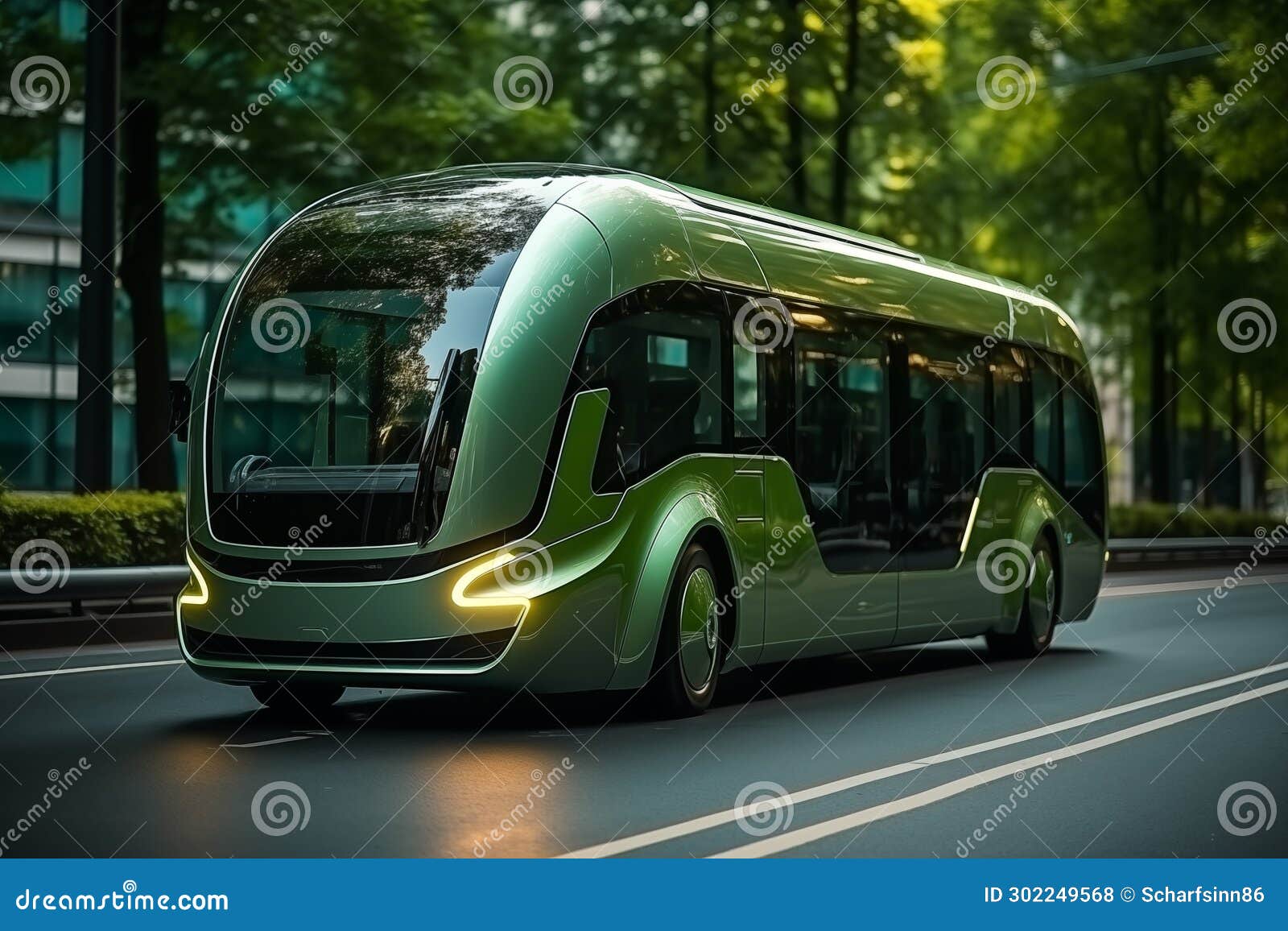 Green Bus Powered by Clean Carbon Neutral Energy... Stock Photo - Image ...