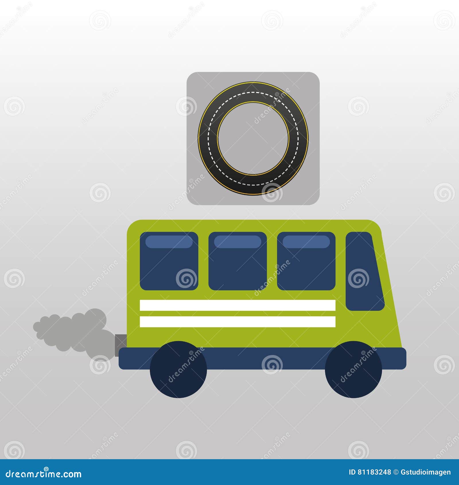 Green Bus with Smoke Circle Road Way Design Stock Vector - Illustration ...