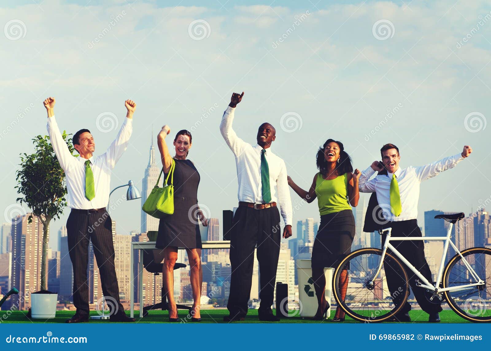 Green Business People Celebrating Successful Concept Stock Photo ...