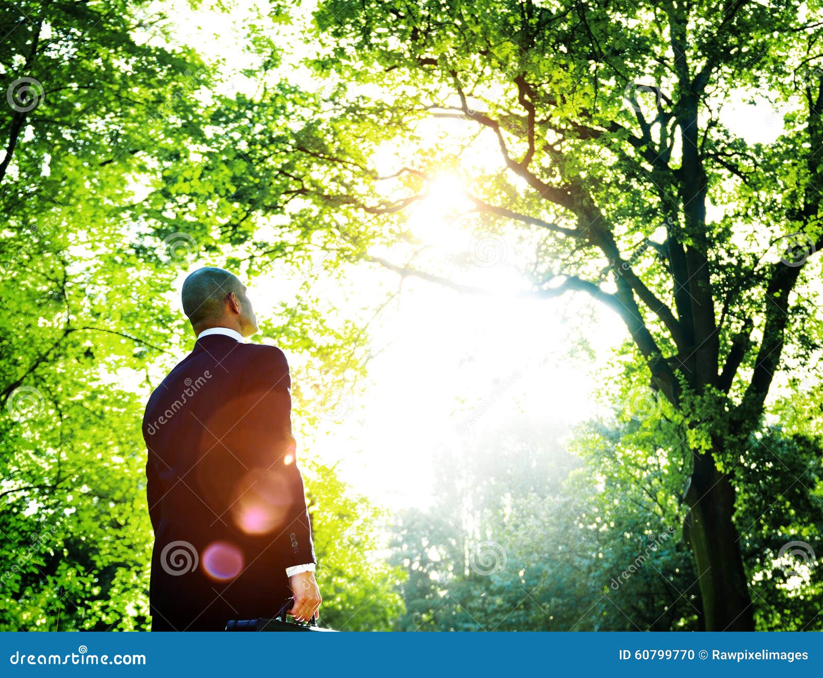 Green Businessman Thinking Inspiration Nature Concept Stock Photo ...