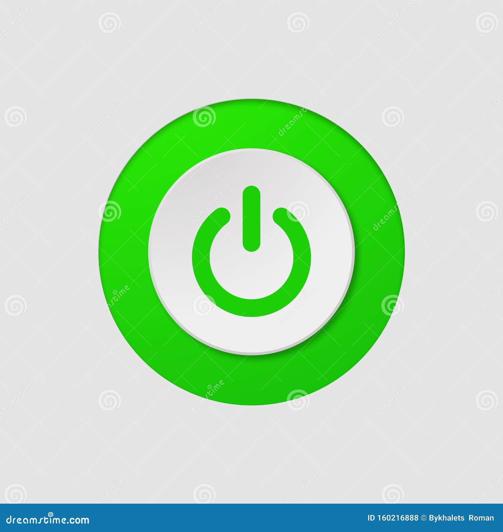 Green Button Off on with Shadows on Grey Background in Realistic Style ...