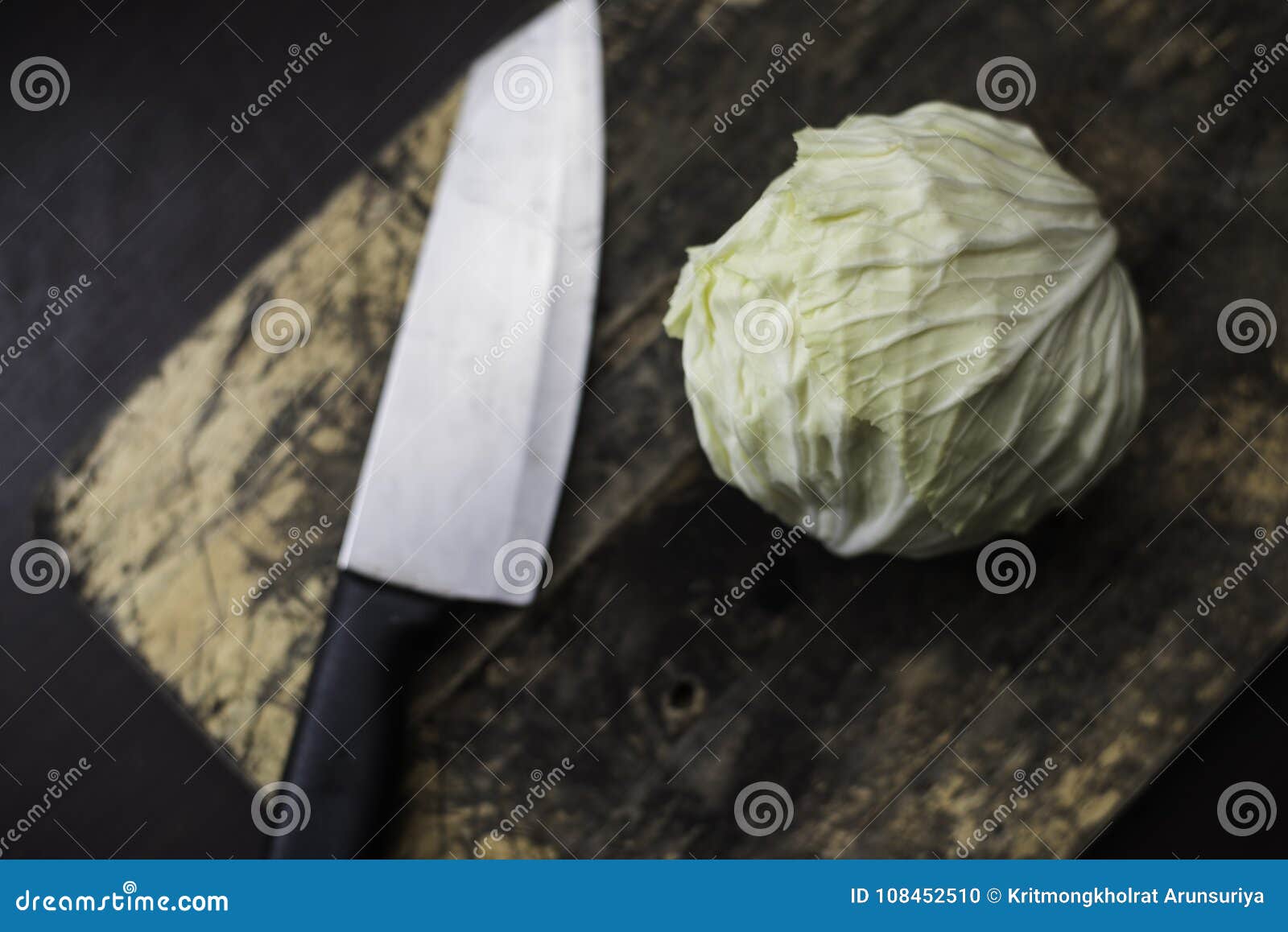 Cabbage and Knife on a Chopping Board. Stock Photo - Image of ...