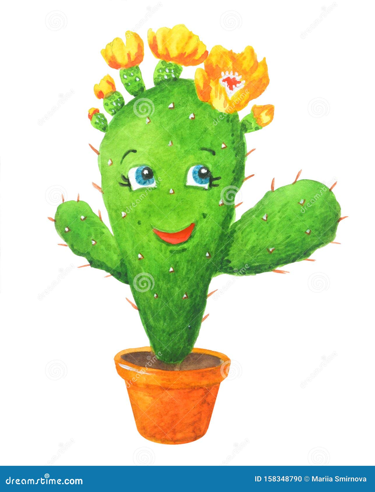 Green Cactus Girl In A Pot In Cartoon Style Stock Illustration