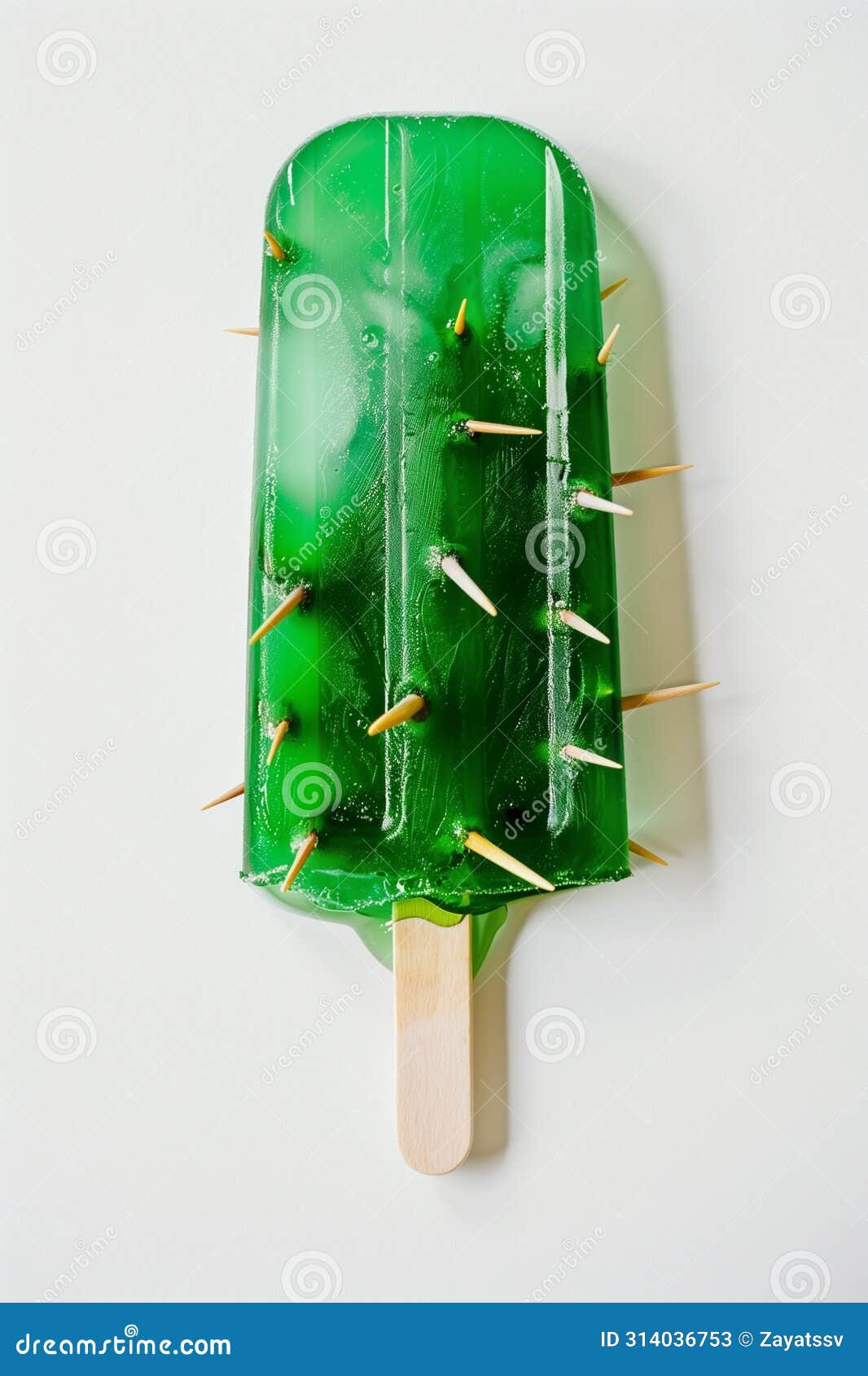 A Green Cactus on Popsicle Stick, White Background. Creative Cactus Ice ...