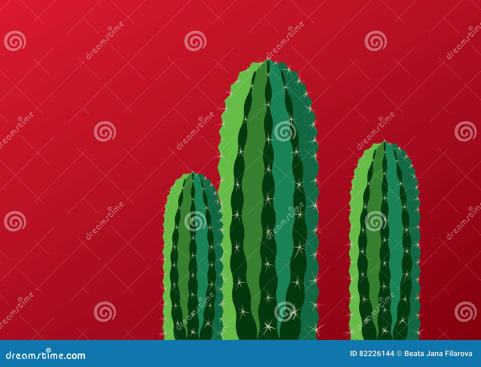 Green Cactus on a Red Background Stock Vector - Illustration of plant ...