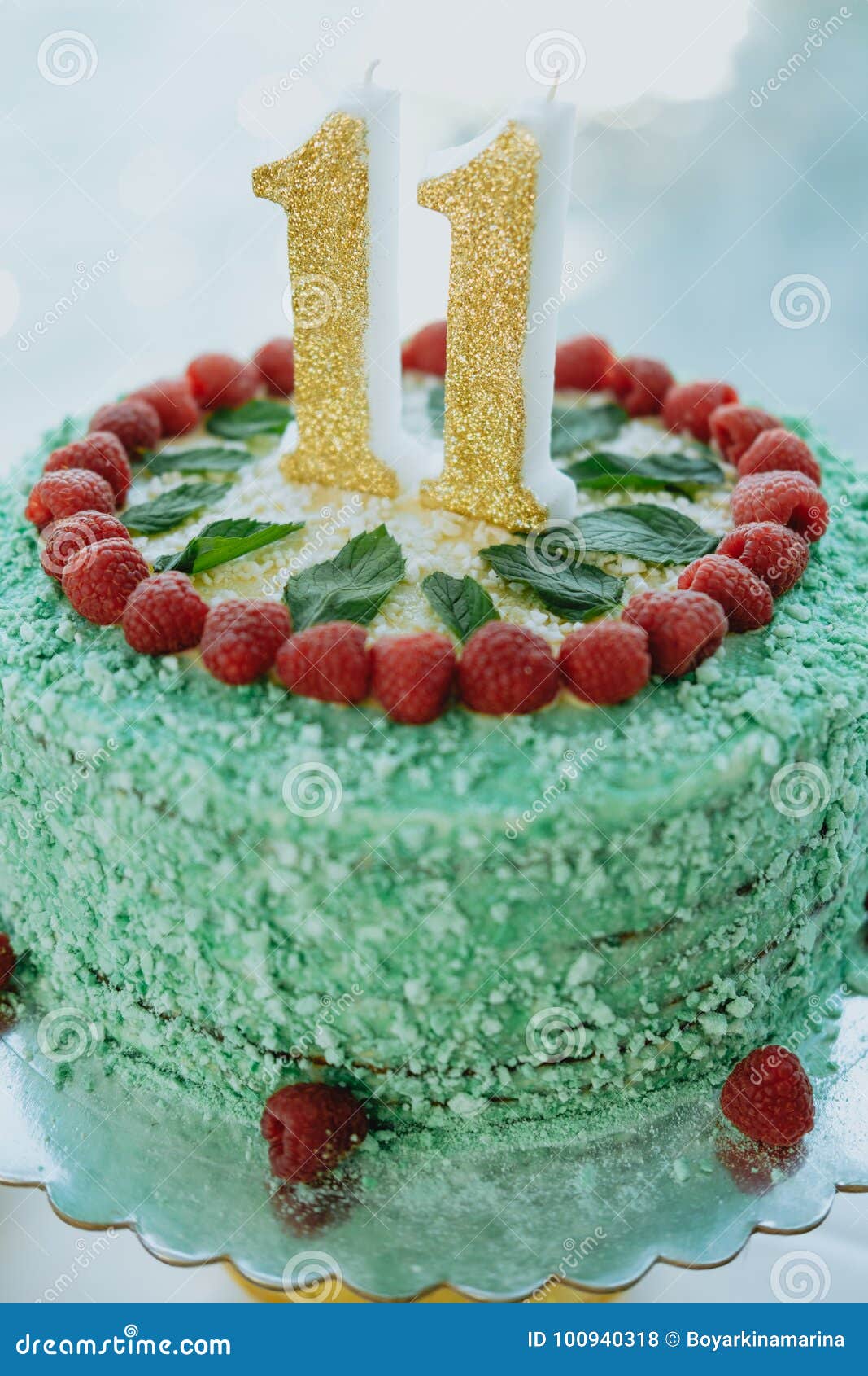 Green Cake with Number 11 on the Table Stock Photo - Image of numbers ...