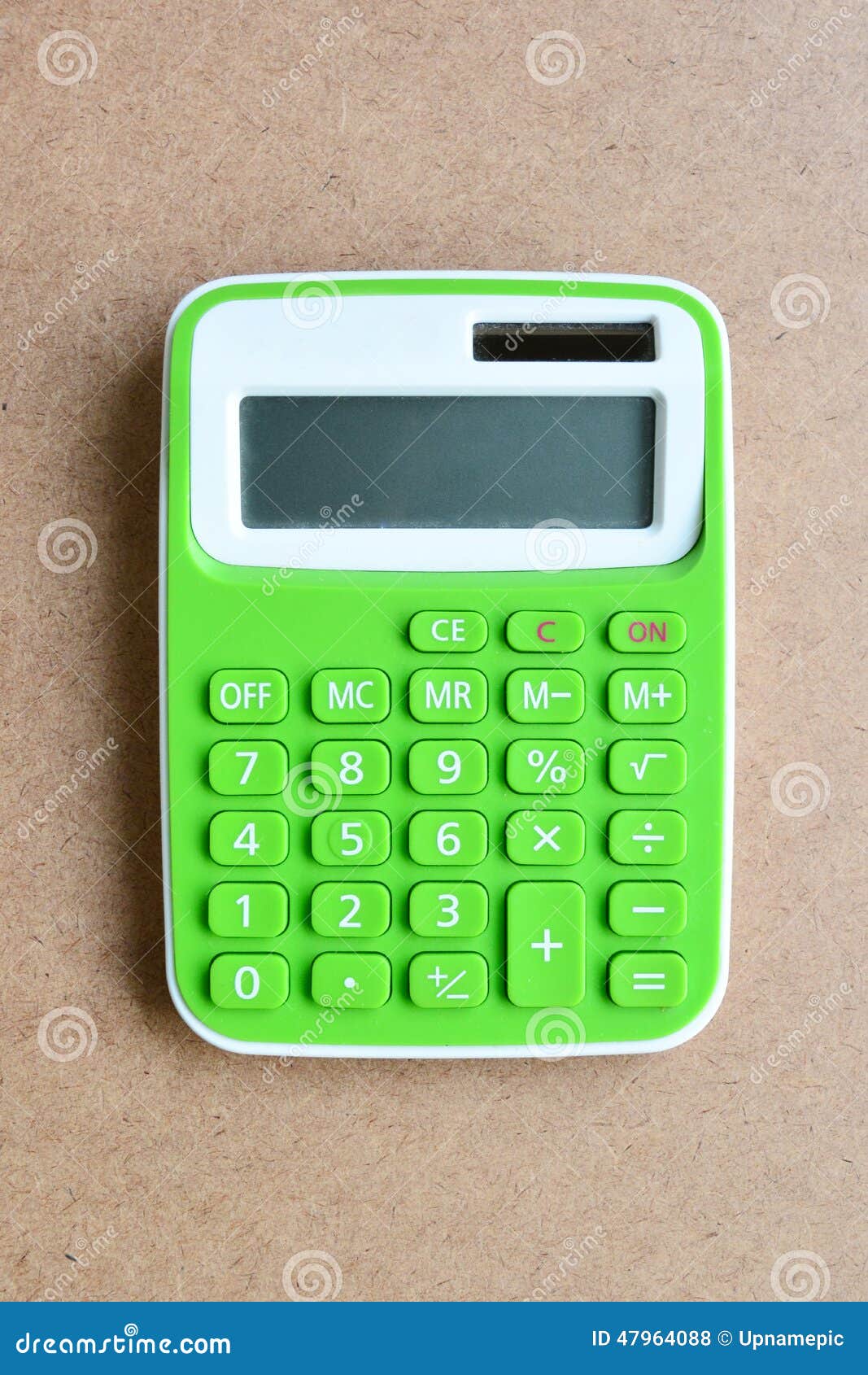 Green Calculator on Wooden Table. Stock Photo - Image of calculation ...