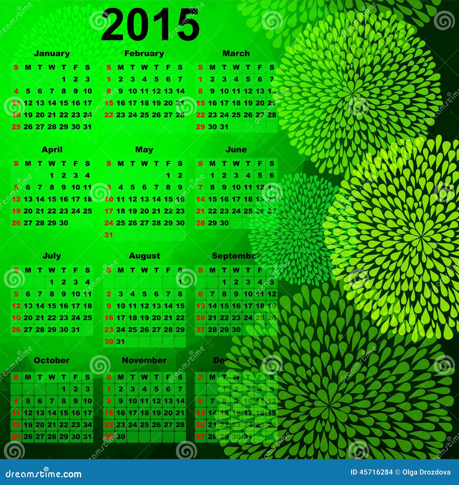 Green calendar for 2015 stock vector. Illustration of frame - 45716284