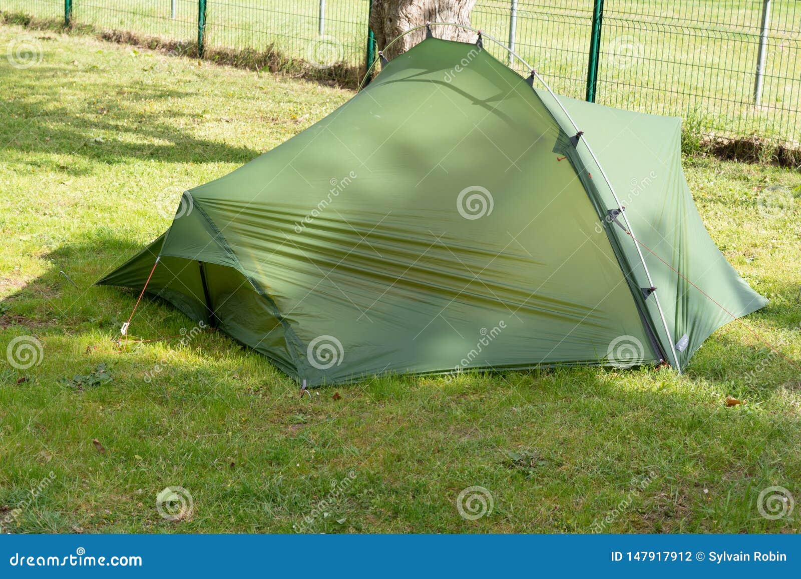 Green Camping Camp Site Tent in Grass Summer Stock Photo - Image of ...