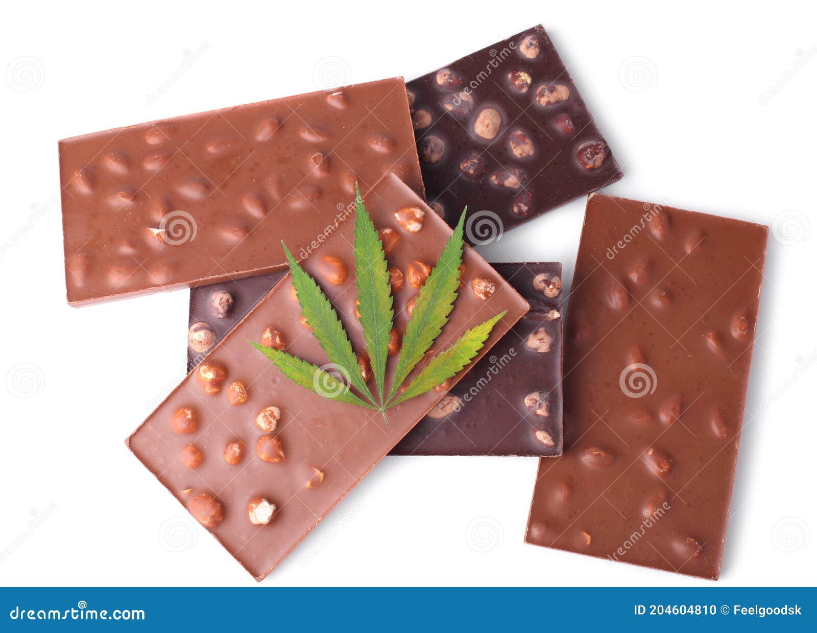 Green Cannabis or Marijuana Leaf Rests on Chocolate Bars Containing CBD ...