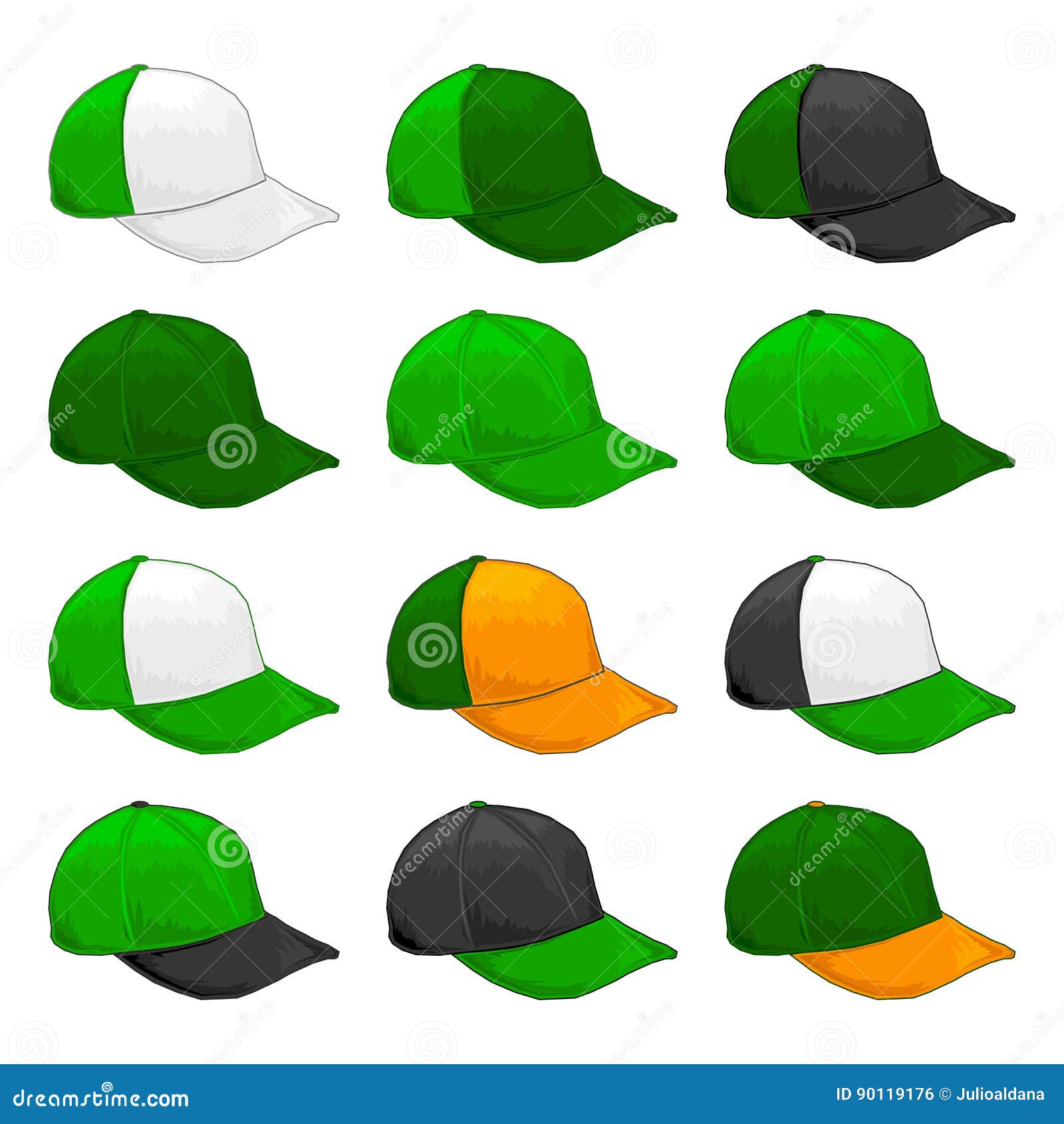 Green Cap, Vector Variety of Color Combinations Cap Template Stock ...
