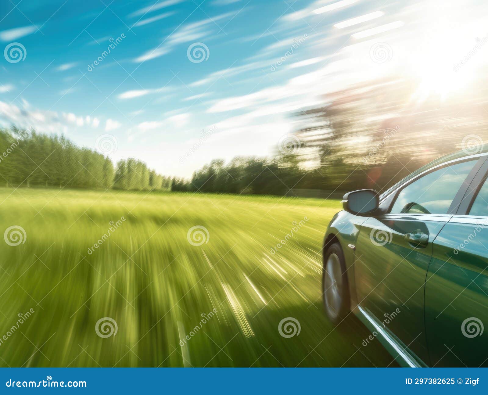 Green Car Driving on a Green Field Stock Illustration - Illustration of ...