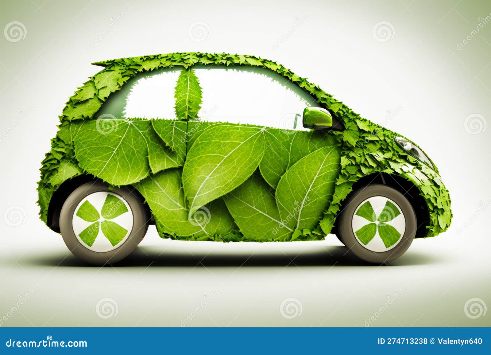Green Car with Leafy Leaves on it S Side and White Background ...