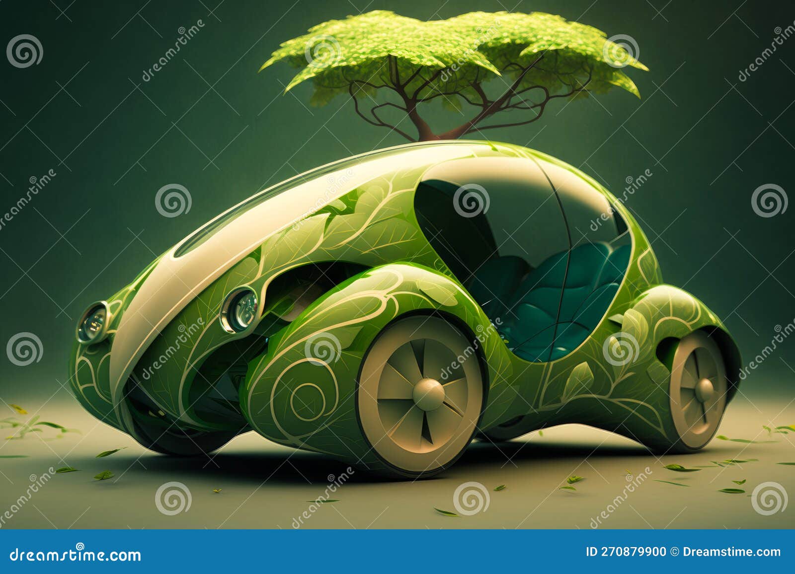 Green Car with Tree Growing Out of it. Generative AI Stock Illustration ...