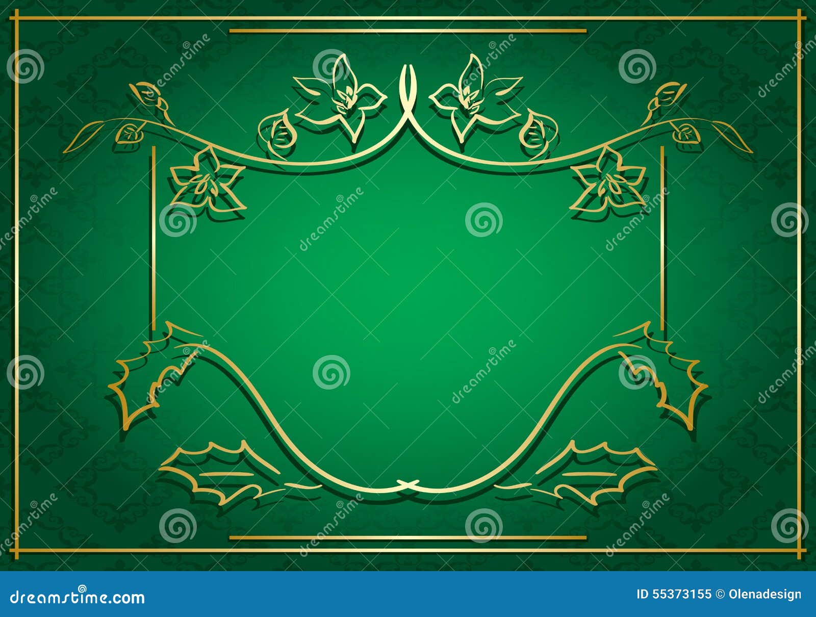 Green Vector Card with Floral Gold Frame Stock Vector - Illustration of ...