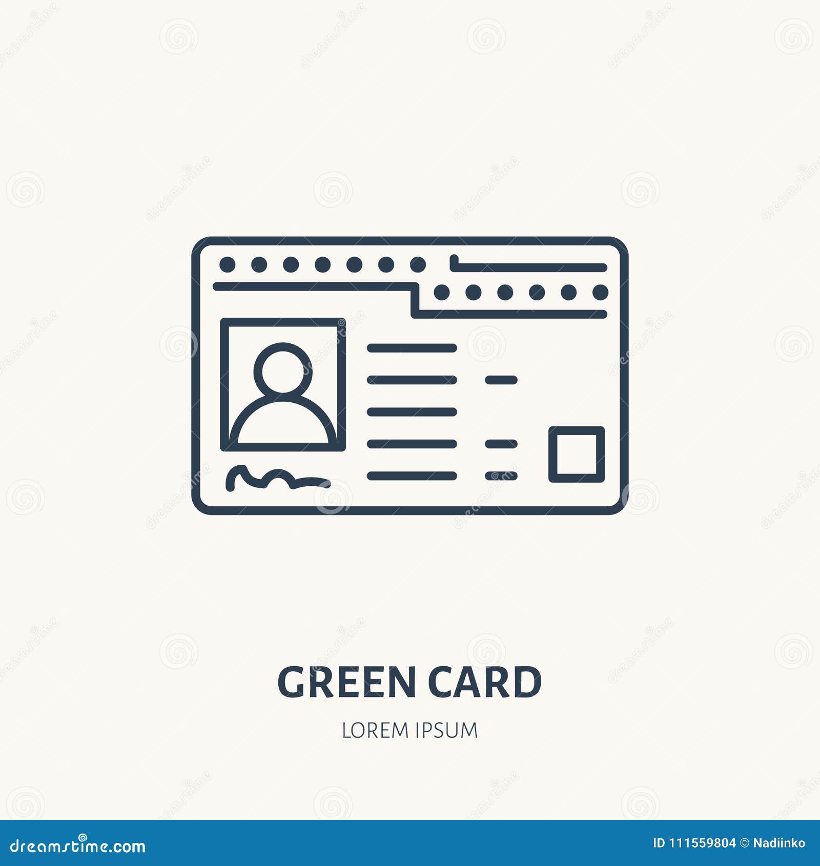 Green Card, Identity Vector Flat Line Icon. ID Document Sign Stock ...