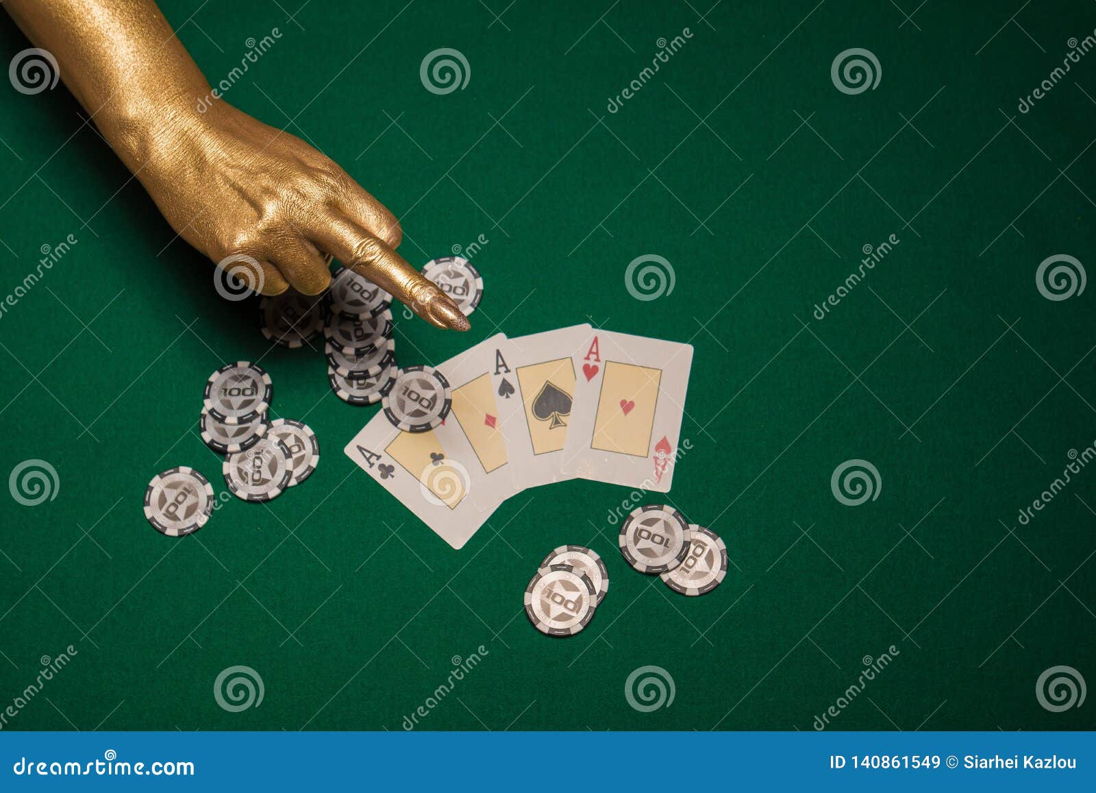 Green Card Table with Cards and Chips and Gold Hands Stock Image ...