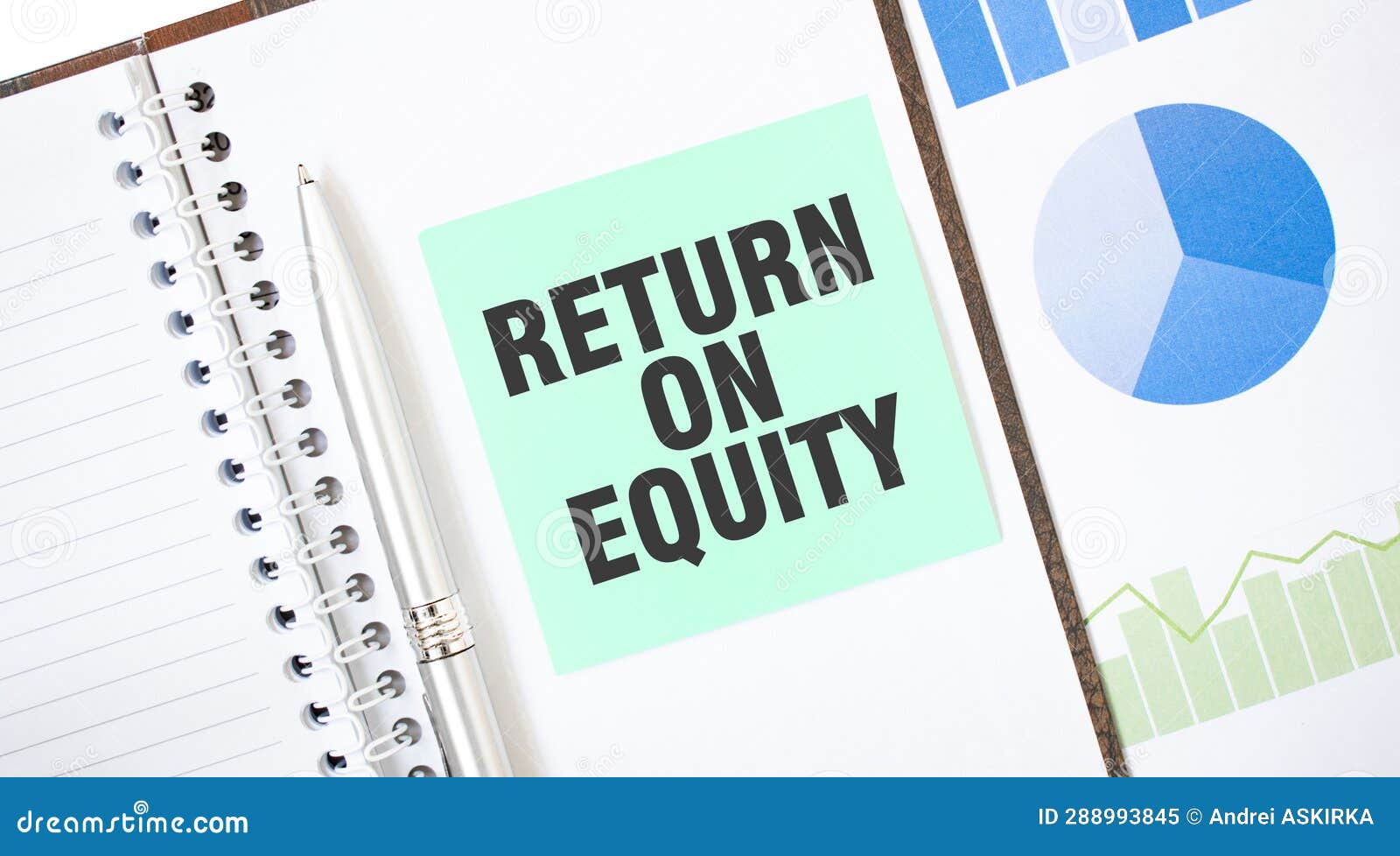 Green Card on the White Notepad. Text RETURN on EQUITY Stock Image ...