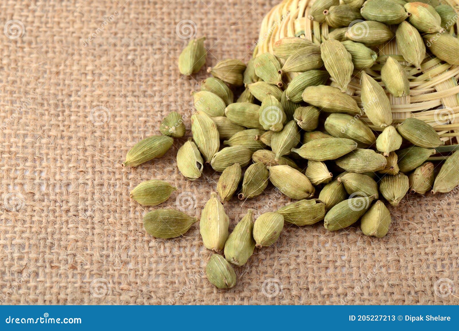 Green Cardamom Pods on Sack Cloth Stock Image - Image of cardamon ...
