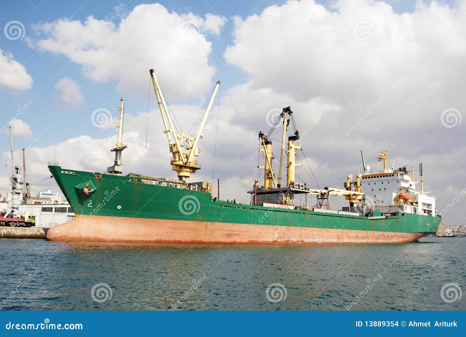Green cargo ship stock photo. Image of docked, blank - 13889354