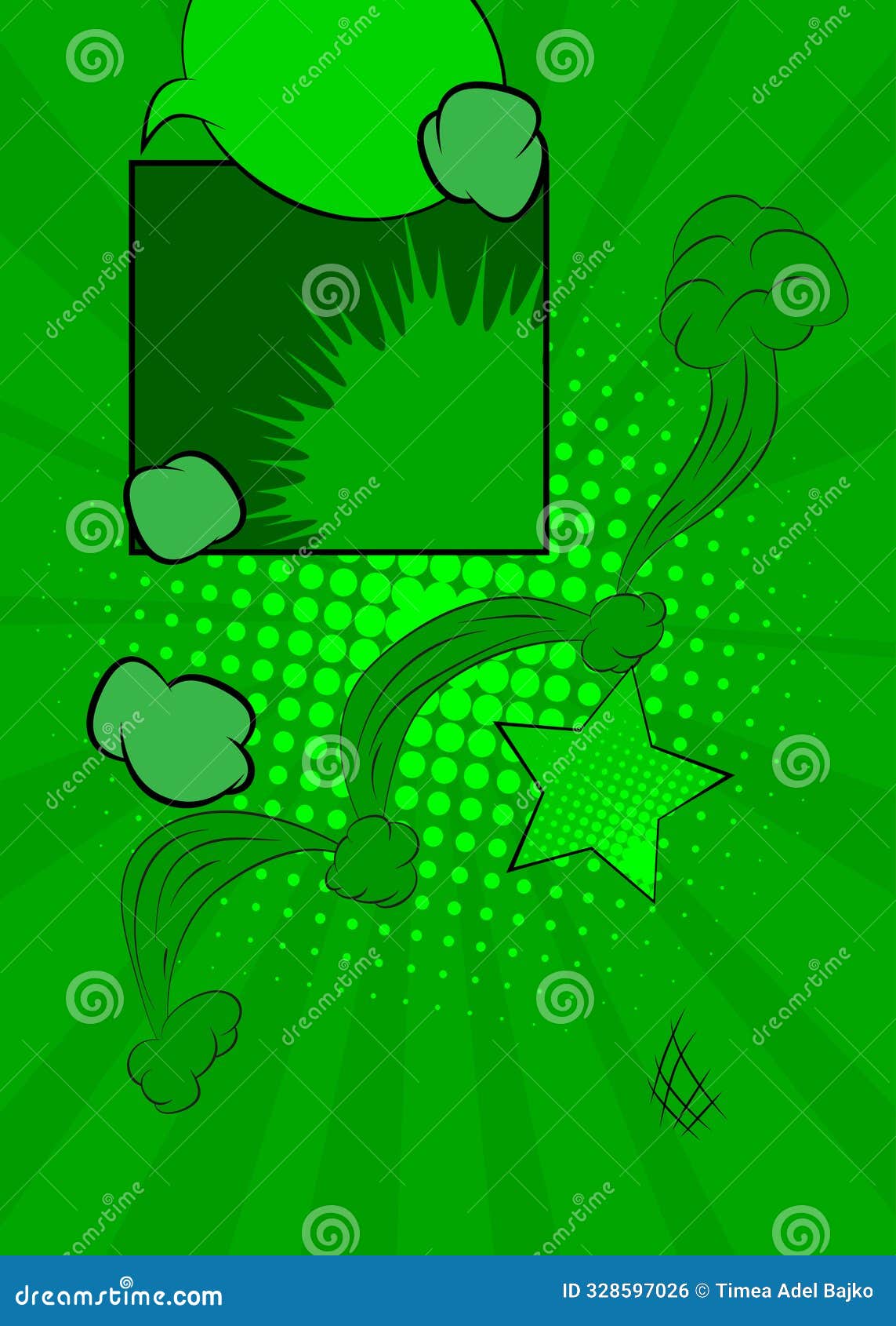 Green Cartoon Background, Comic Book Abstract Backdrop. Retro Vector ...