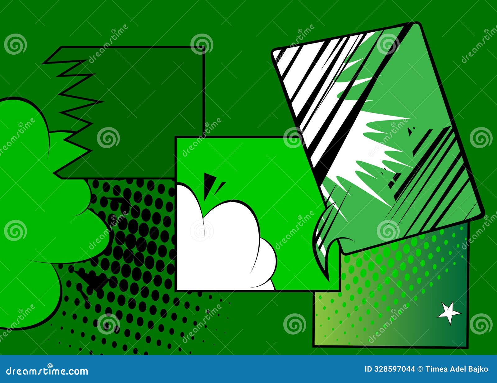 Green Cartoon Background, Comic Book Abstract Backdrop. Retro Vector ...