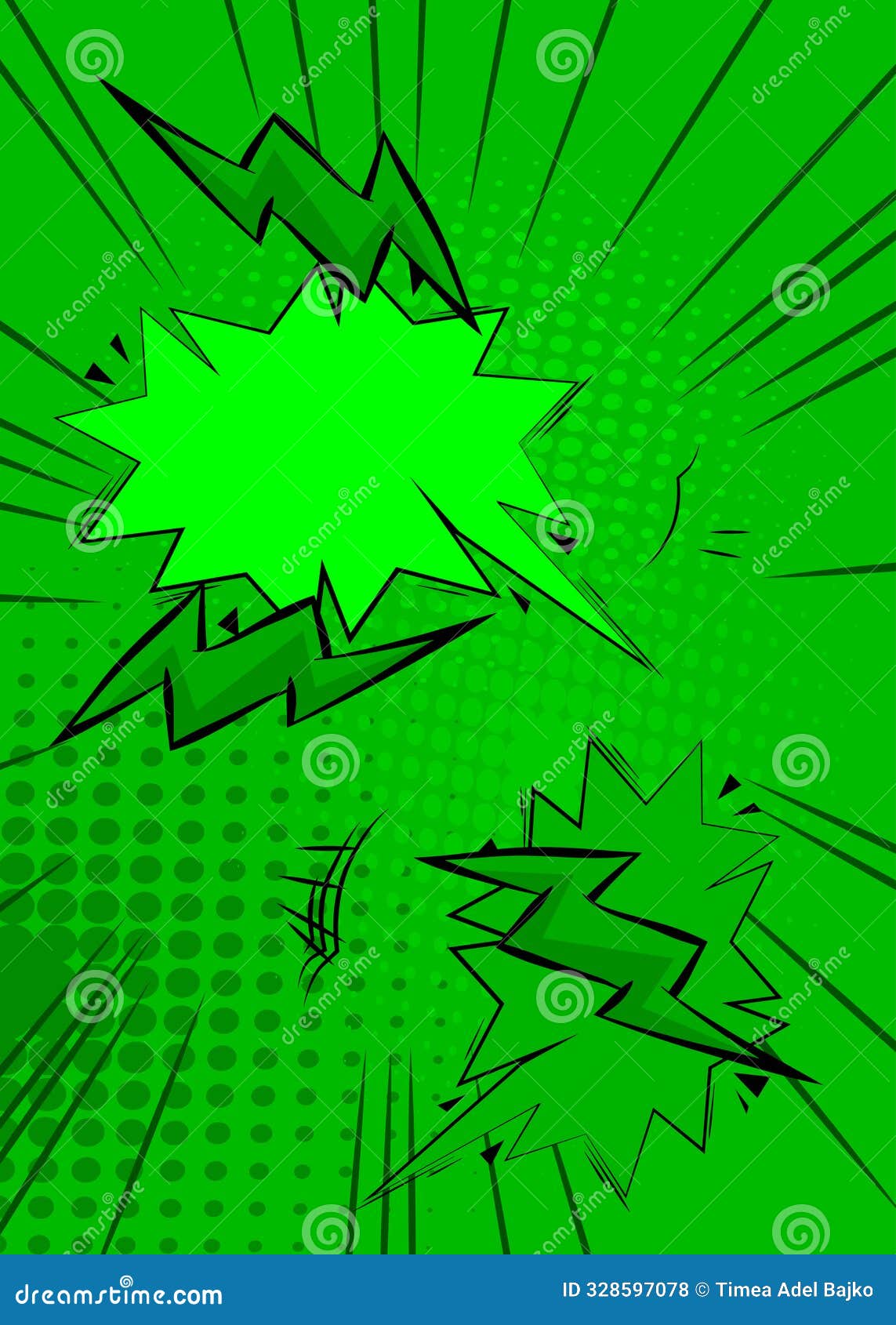 Green Cartoon Background, Comic Book Abstract Backdrop. Retro Vector ...