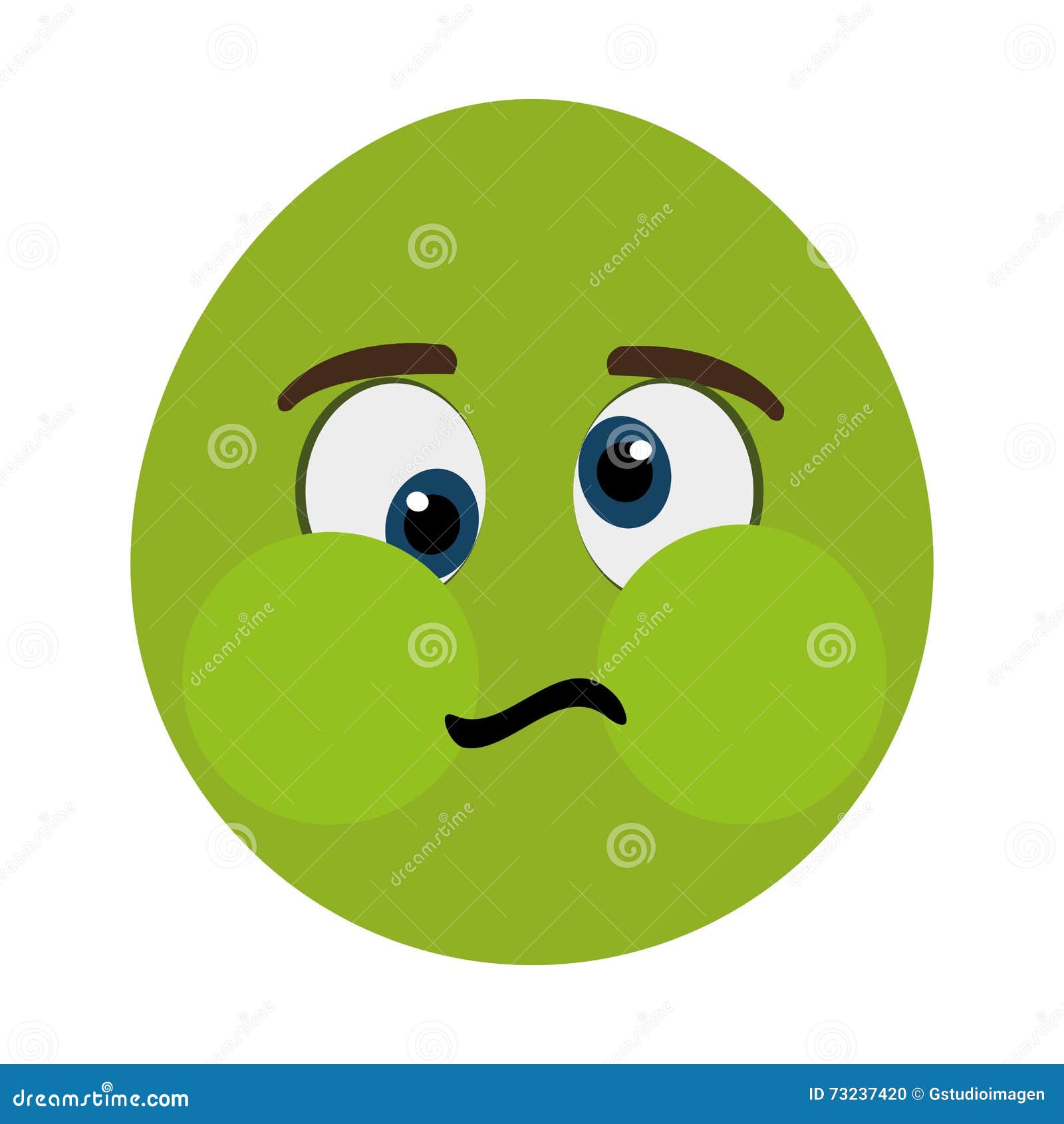 Green Cartoon Face with Sick Expression, Graphic Stock Illustration ...