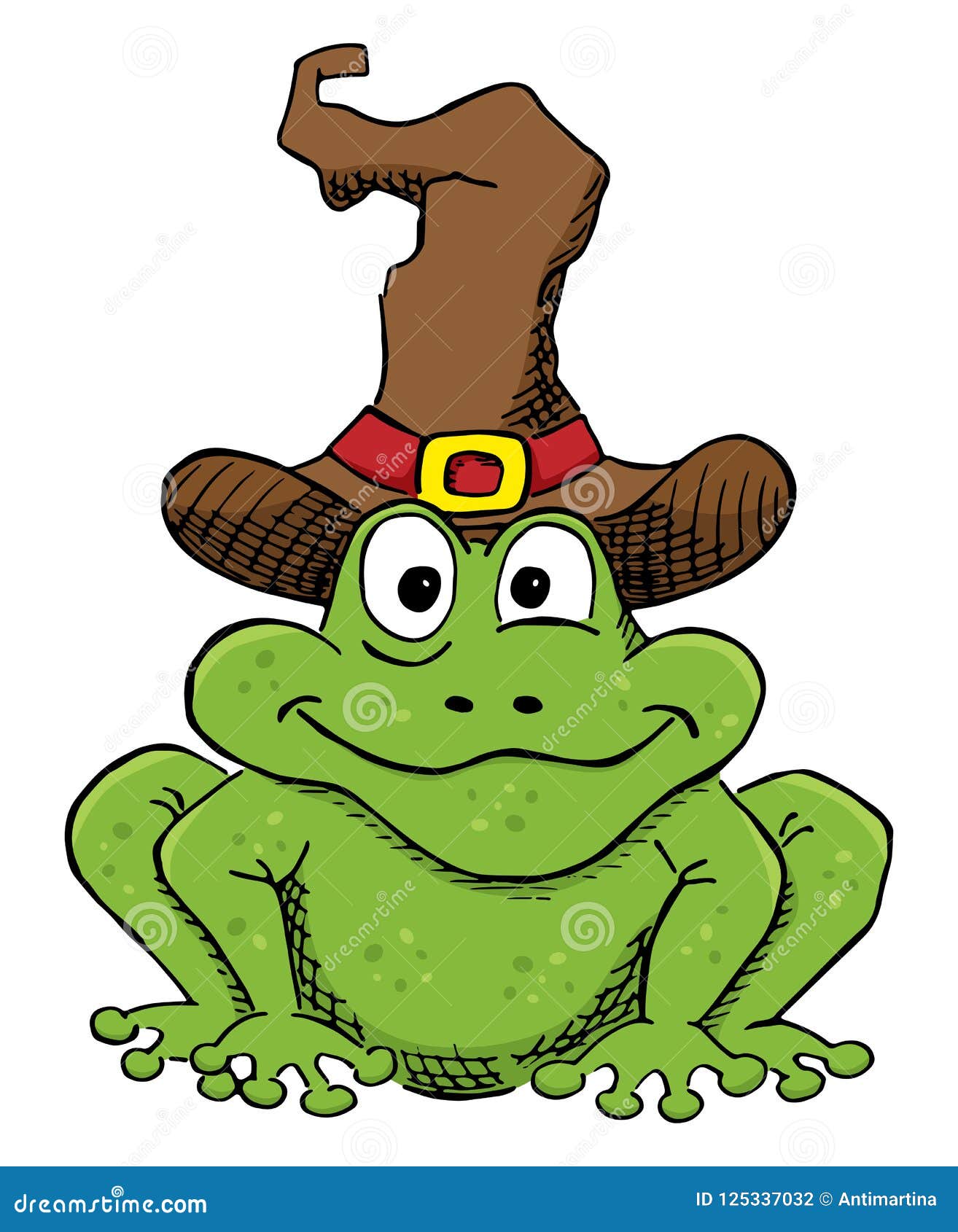 Green Cartoon Toad With Witch Hat Isolated On White Vector Illustration ...