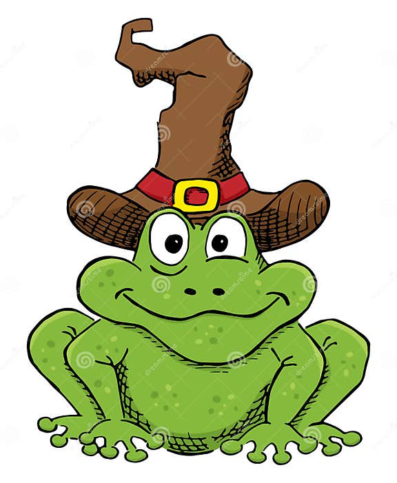 Green Cartoon Toad with Witch Hat Isolated on White Stock Vector ...