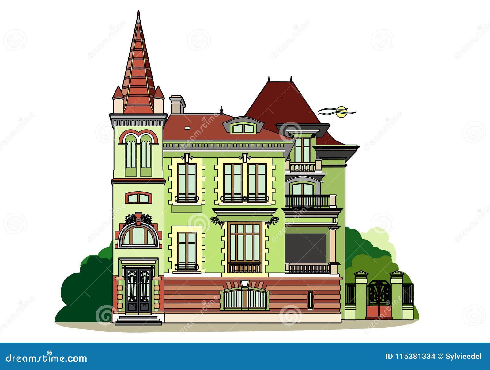 Green castle stock vector. Illustration of cottage, tower - 115381334