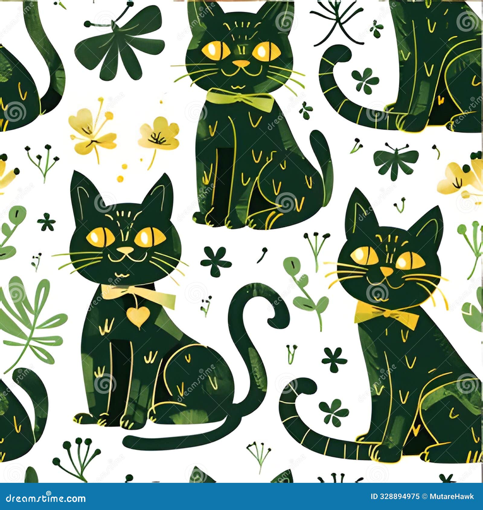 Green Cat Pattern stock vector. Illustration of feline - 328894975