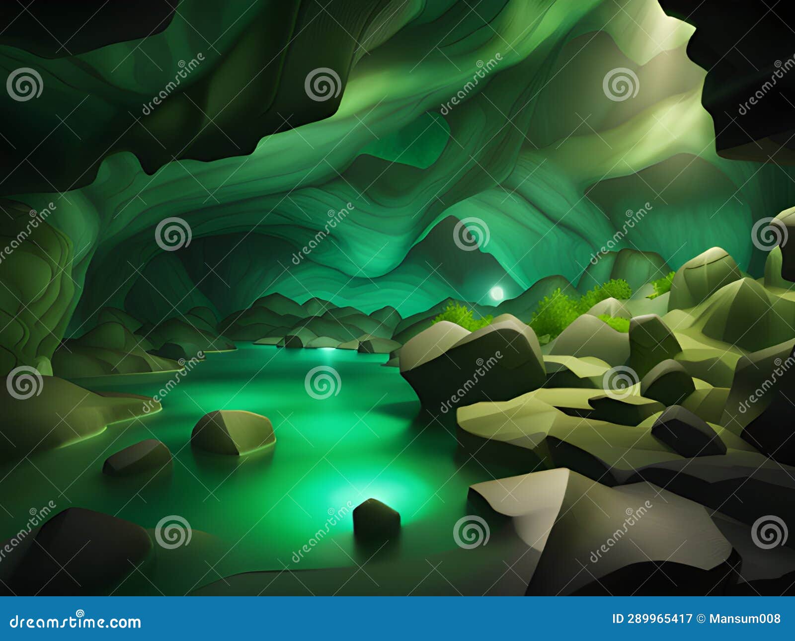 Green Cave in the Mountain. 3d Illustration, Ai Generated Stock ...