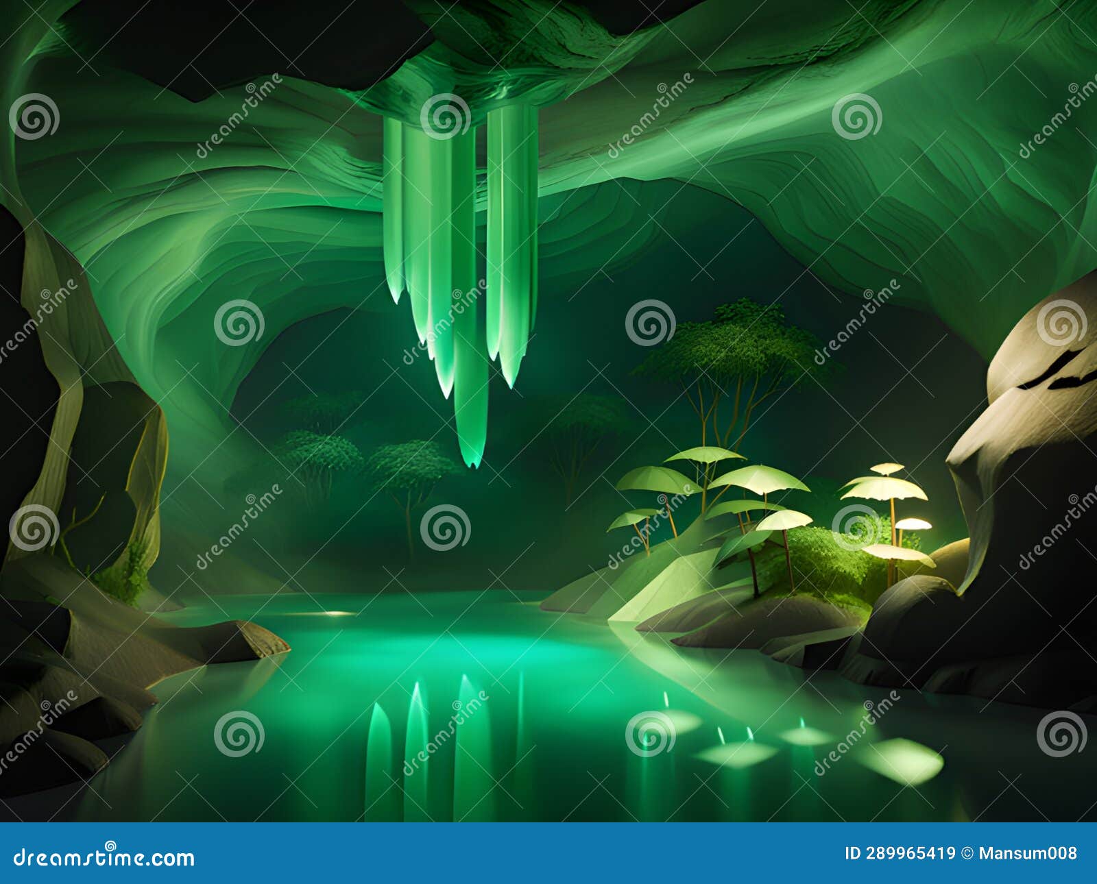 Green Cave in the Mountain. 3d Illustration, Ai Generated Stock ...