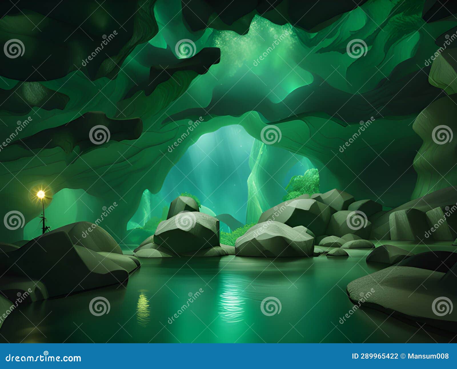 Green Cave in the Mountain. 3d Illustration, Ai Generated Stock ...