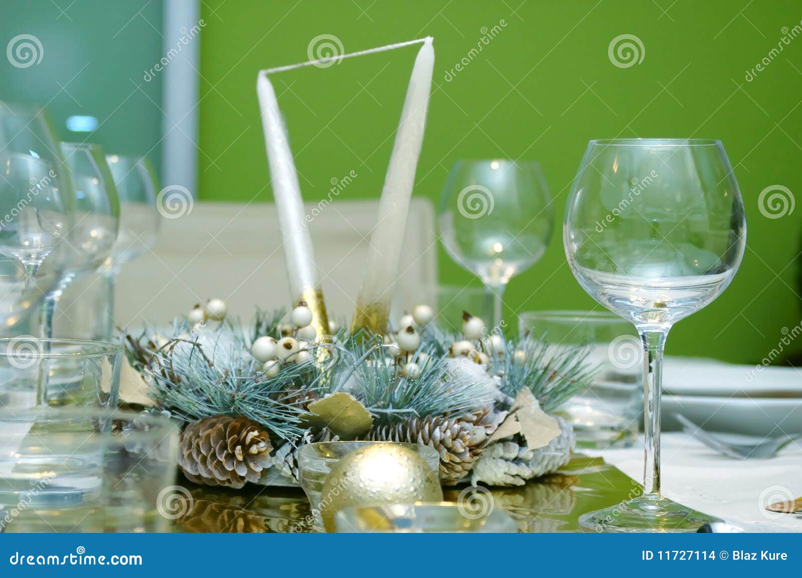 Green Celebration Table Setting Stock Photo - Image of dinner, banquet ...