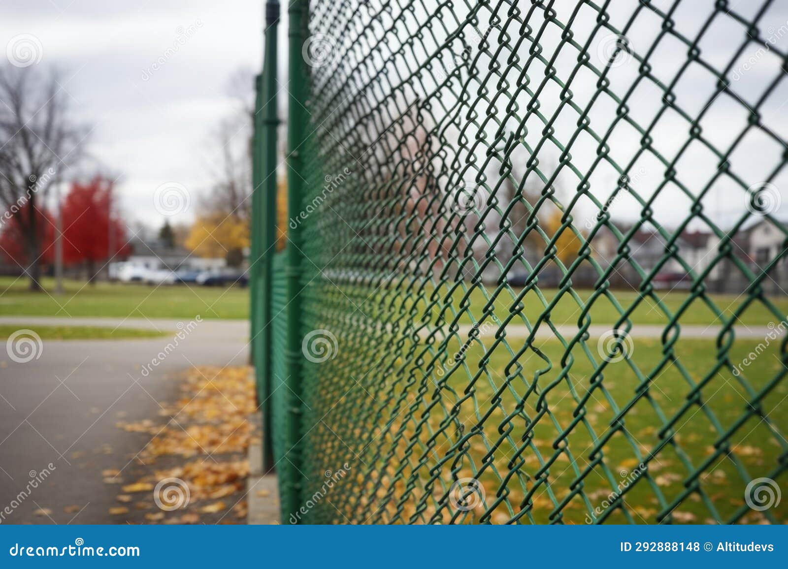 Green Chain-link Fence at a Public Park Stock Photo - Image of public ...