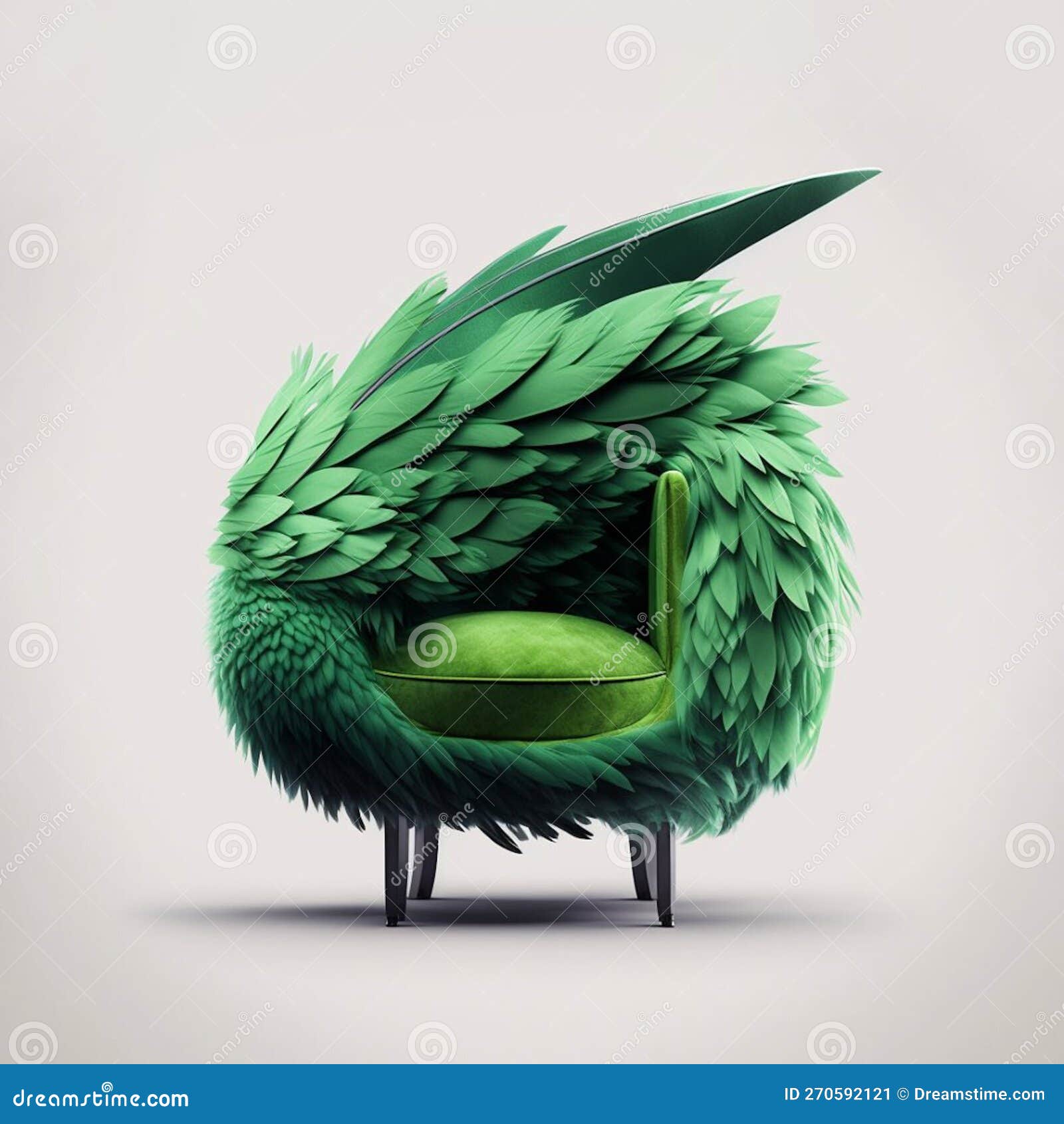 A Green Chair with a Feathered Wing Design on it. Stock Illustration ...