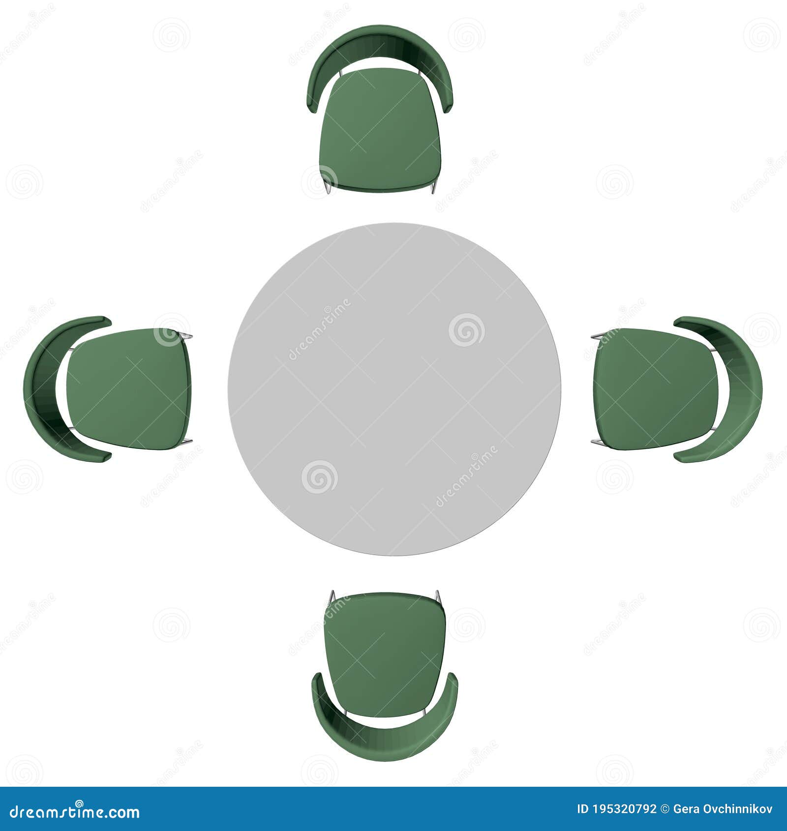 Green Chairs Sit Around the Table. View from Above. 3D Stock Vector ...