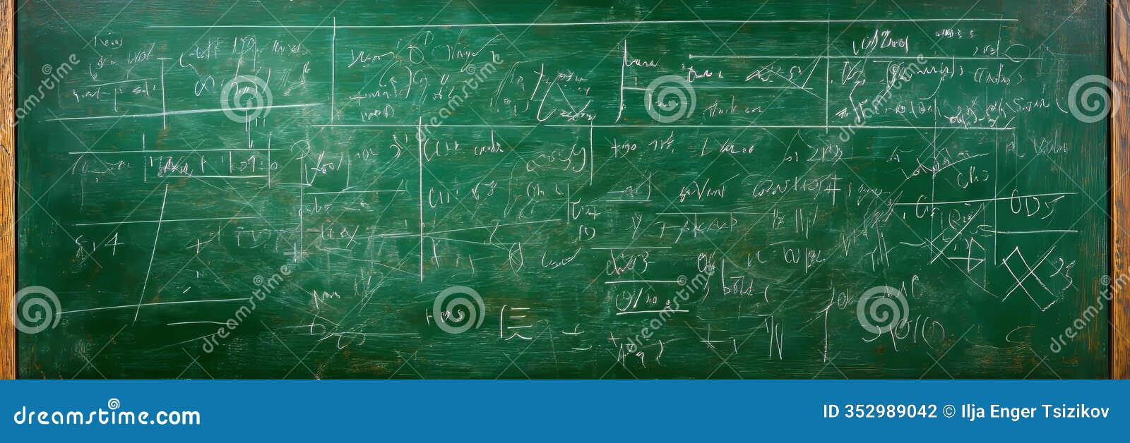 Green Chalkboard with White Mathematical Equations and Numbers ...