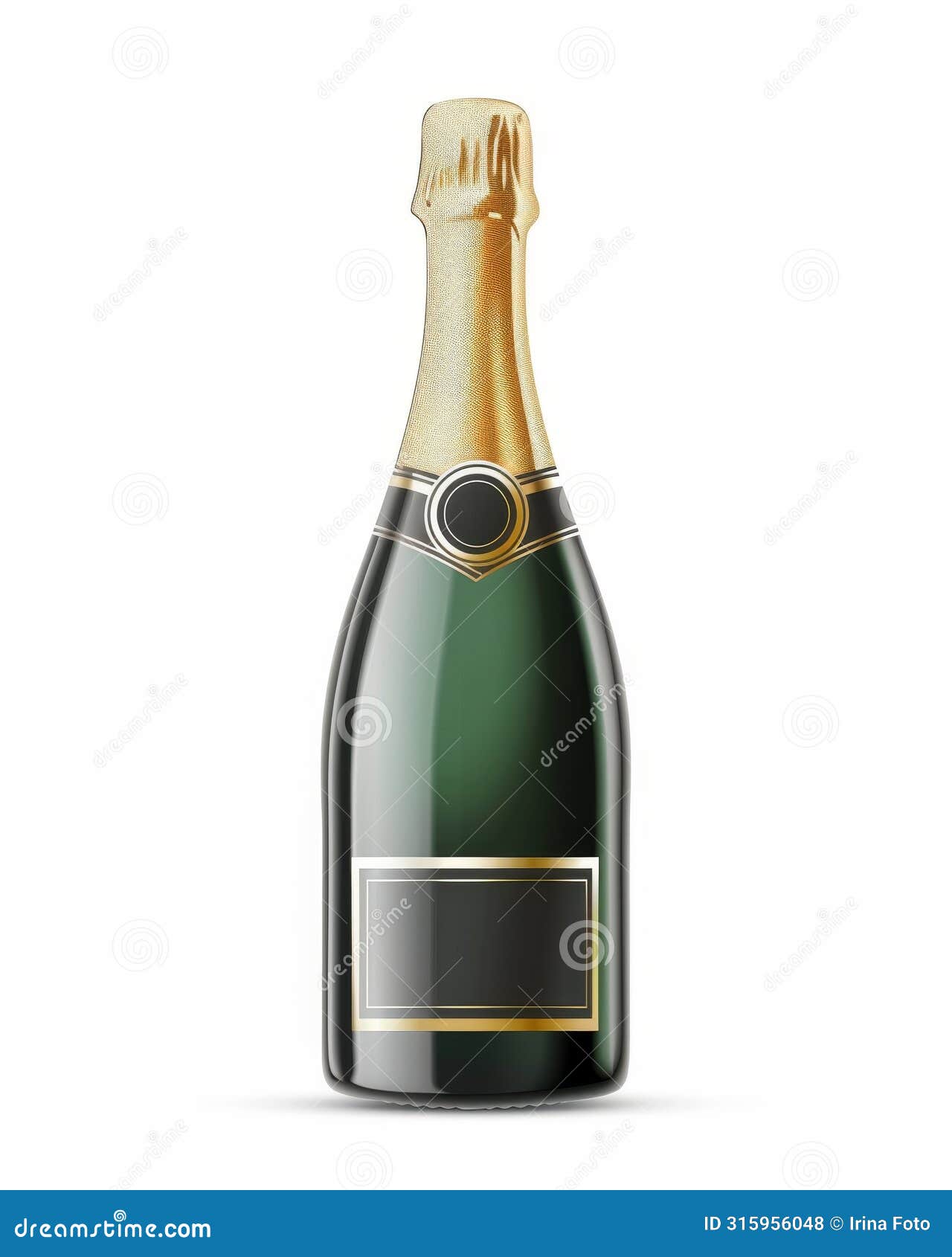 Green Champagne Bottle with Gold Foil and Label. Stock Photo - Image of ...