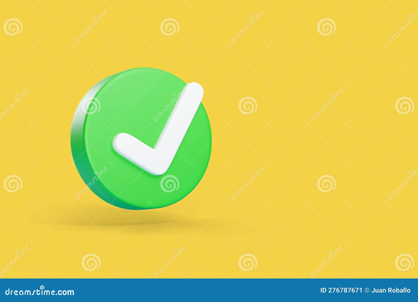 Green Check Mark Button Isolated on Yellow Background with Copy Space ...