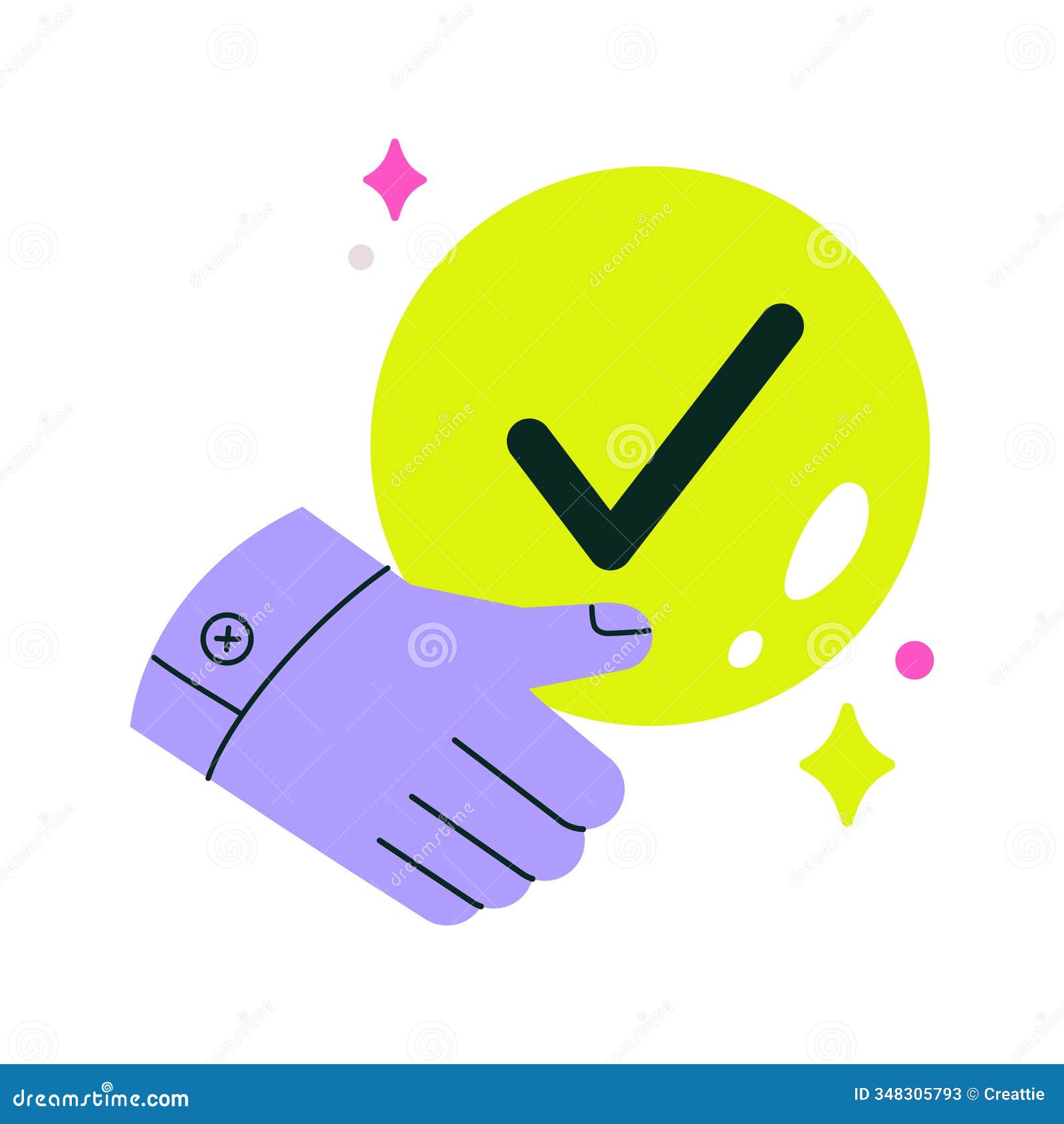 Green Check Mark with Hand Gesture in Flat Vector Illustration ...