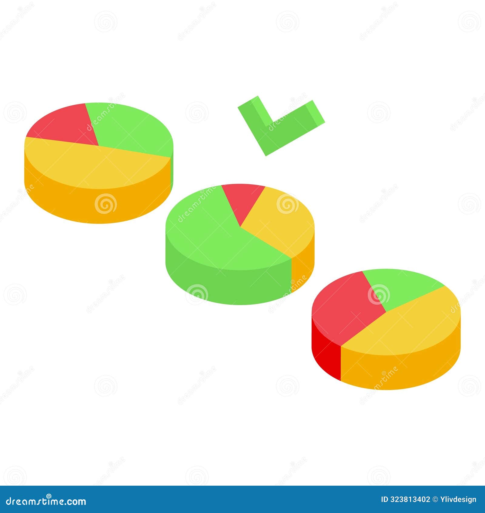 Green Check Mark Hovering Over Three Multicolored Pie Charts ...