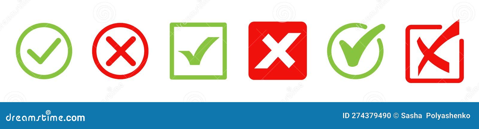 Green Check Mark Icon and Red Cross Mark. Flat and Modern Checkmark ...