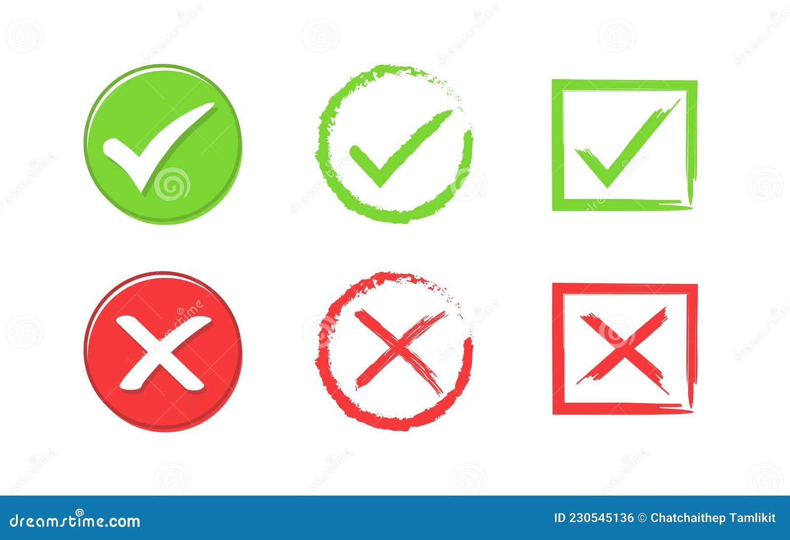 Green Check Mark and Red Cross Icon. Set of True and False Icons on ...