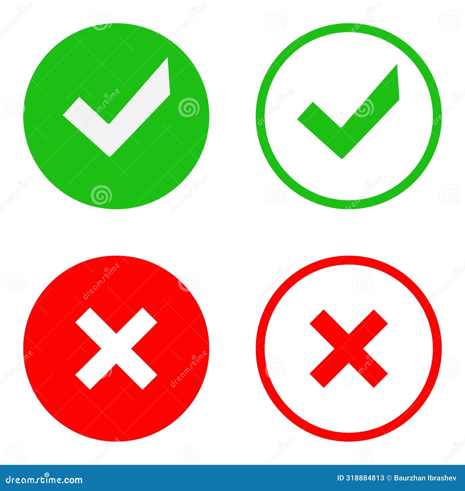 Green Check Mark and Red Cross Mark. Validation and Refusal Icons Stock ...