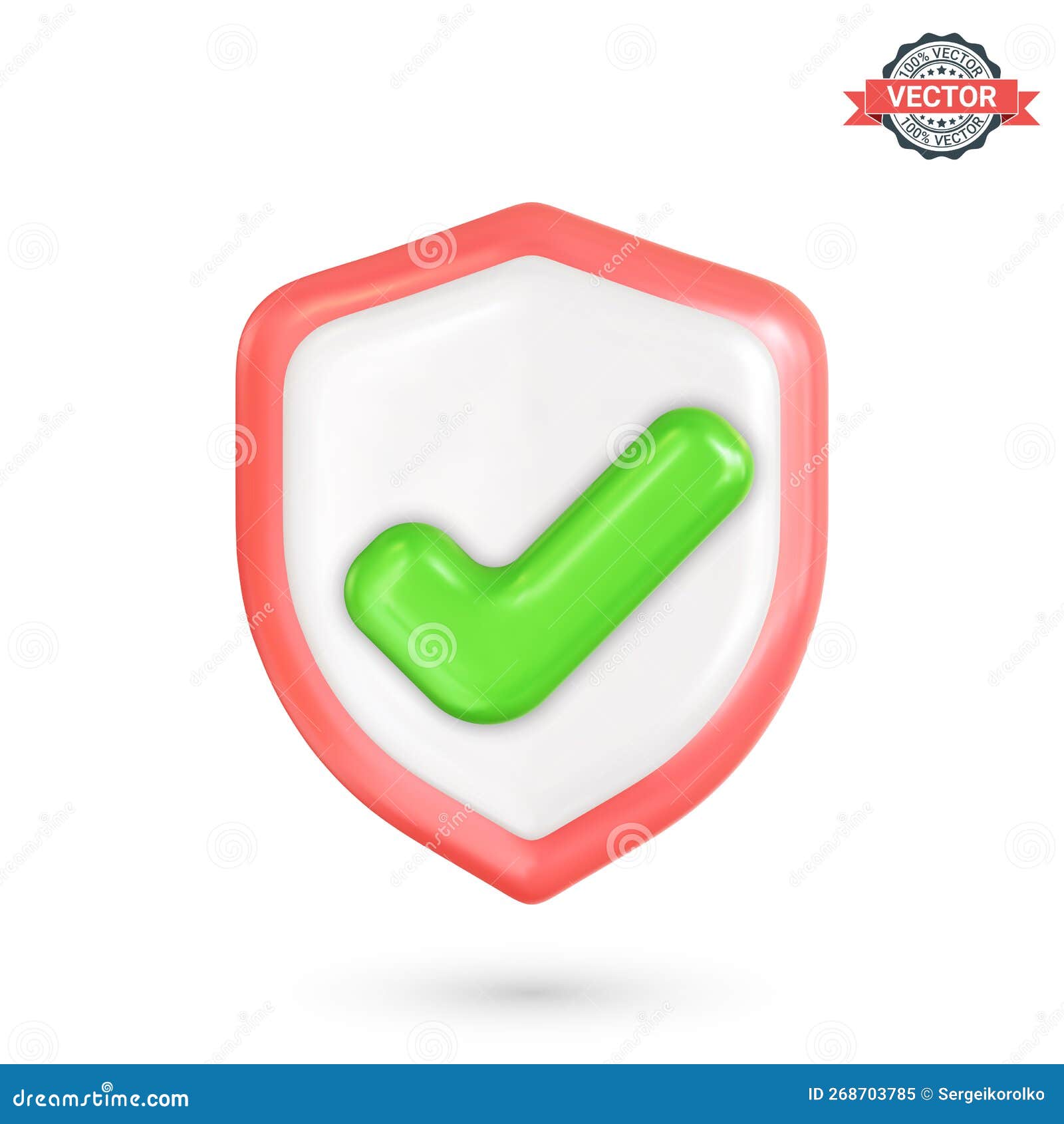 Green Check Mark in the Security Shield, Realistic 3d Icon in Cartoon ...