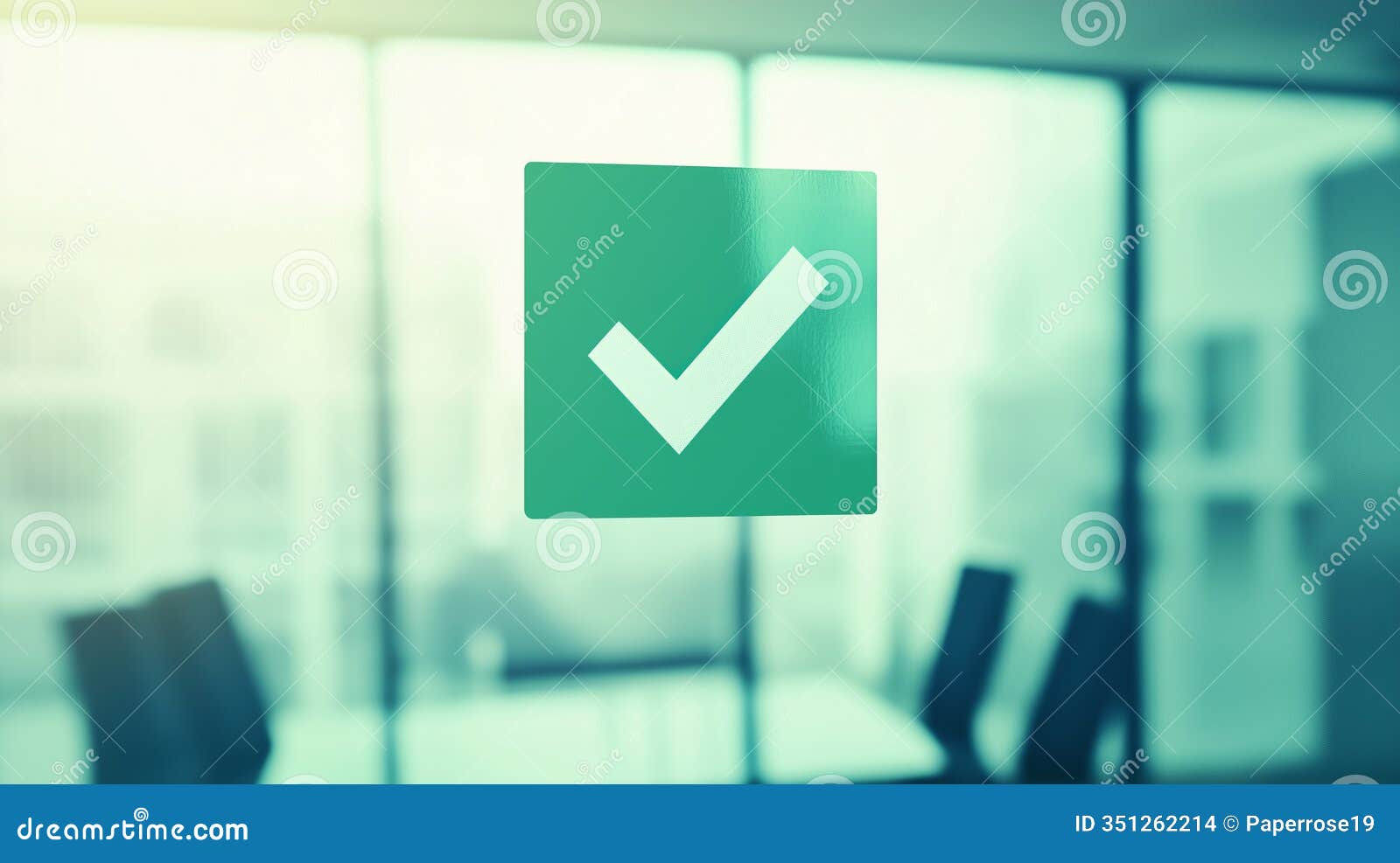 A Green Checklist Icon On An Office Background For Cyber Security Stock ...