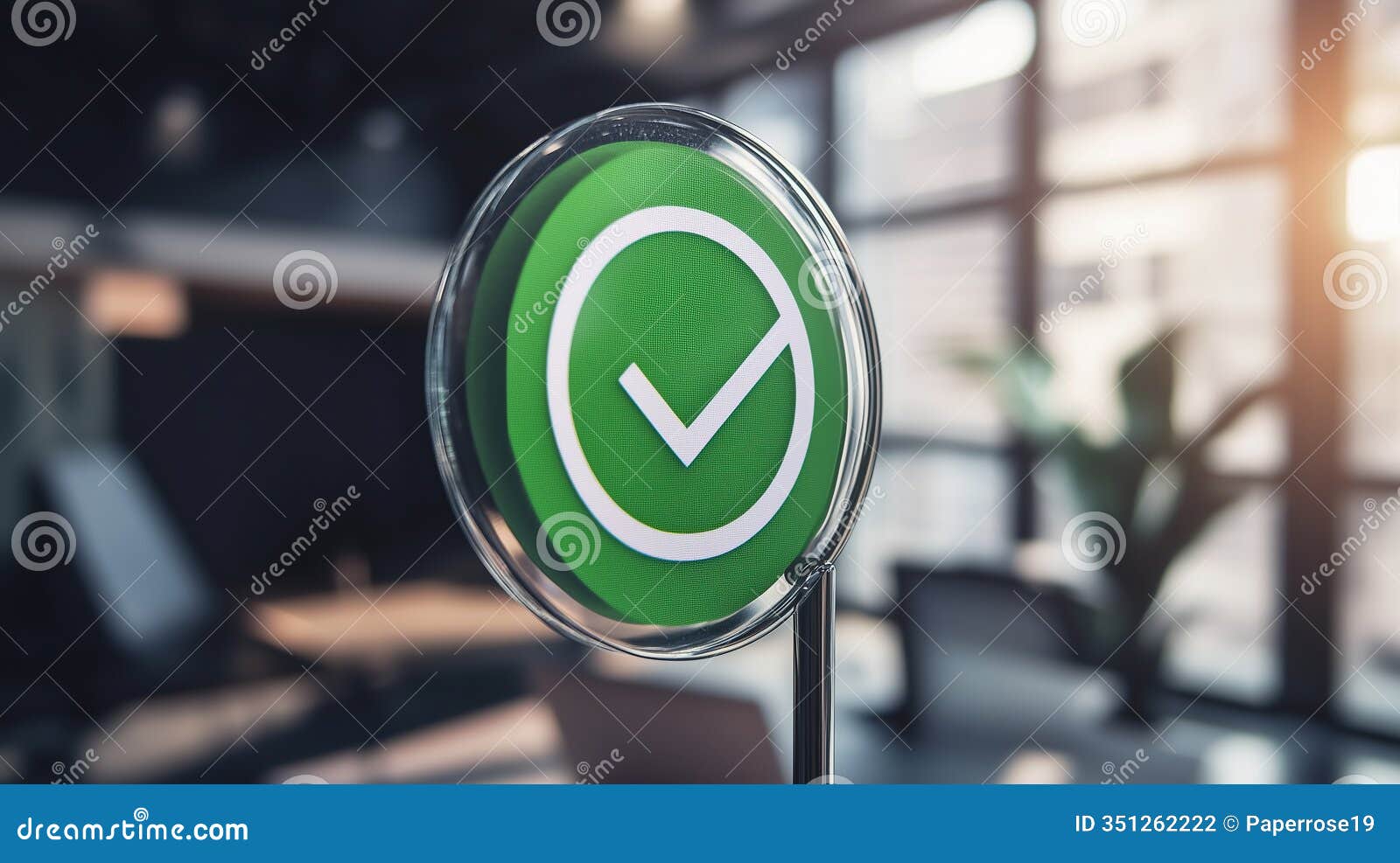 A Green Checklist Icon On An Office Background For Cyber Security Stock ...